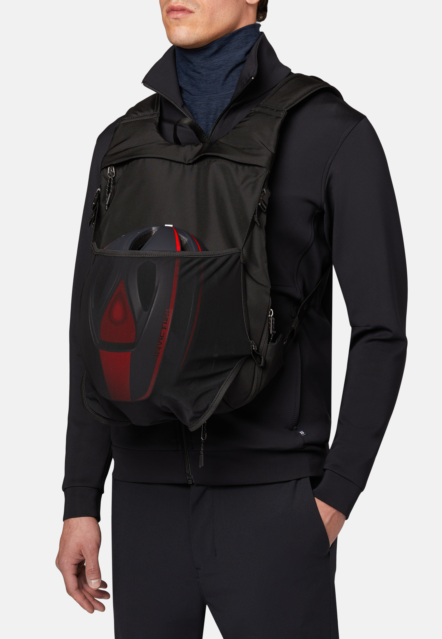 Men's Black recycled technical fabric bicycle rucksack | Boggi Milano